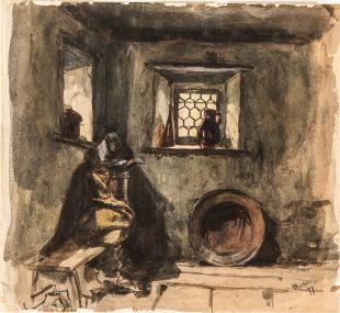 Henry Mosler | Farmhouse Interior. (1877) | MutualArt