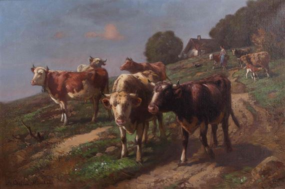 Adolf Chelius | View with cows (1910) | MutualArt