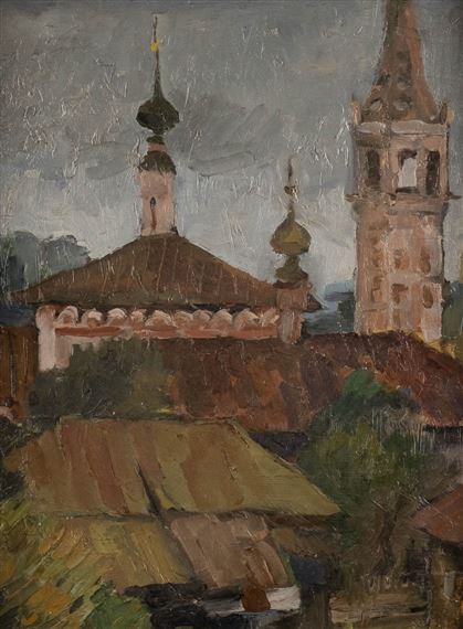 Russian School, 20th Century | STADTANSICHT MIT KIRCHENARCHITEKTUR | MutualArt