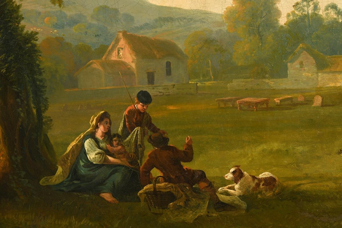 George, Sr. Barret | A Landscape with Figures and the Ruins of Melrose ...