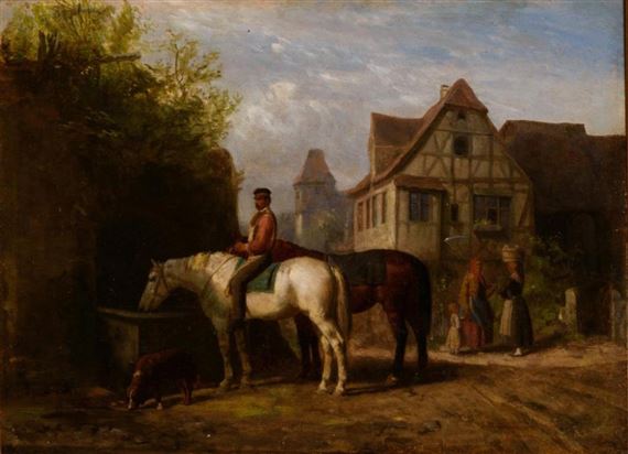 Louis Braun | Reiter an der Tränke (1872) | MutualArt
