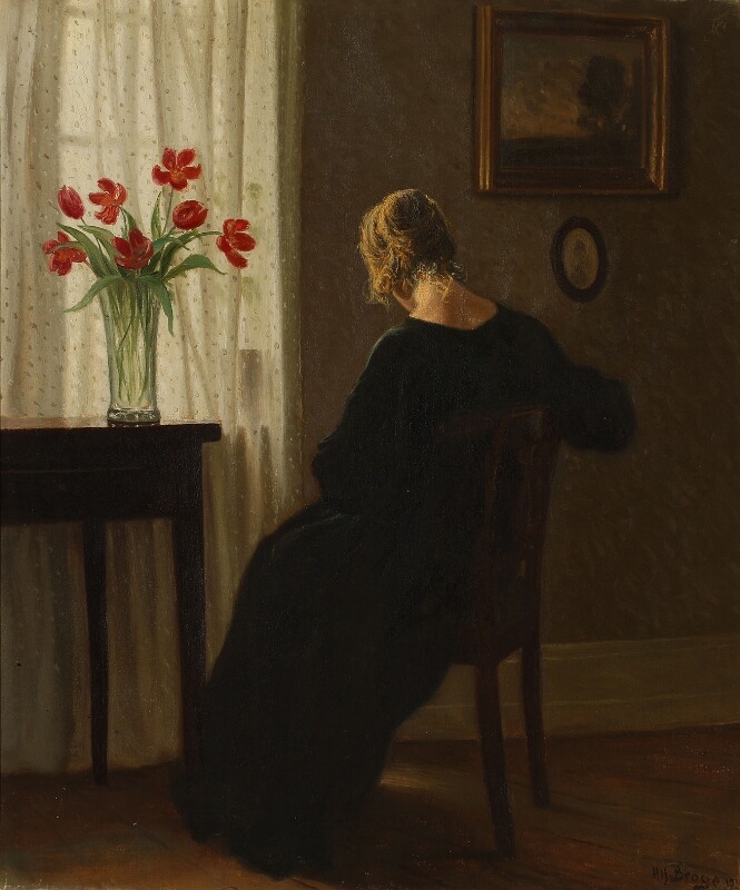 Karl Harald Alfred Broge | Living room interior with a woman seated ...