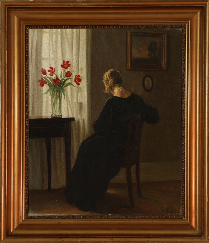 Karl Harald Alfred Broge | Living room interior with a woman seated ...