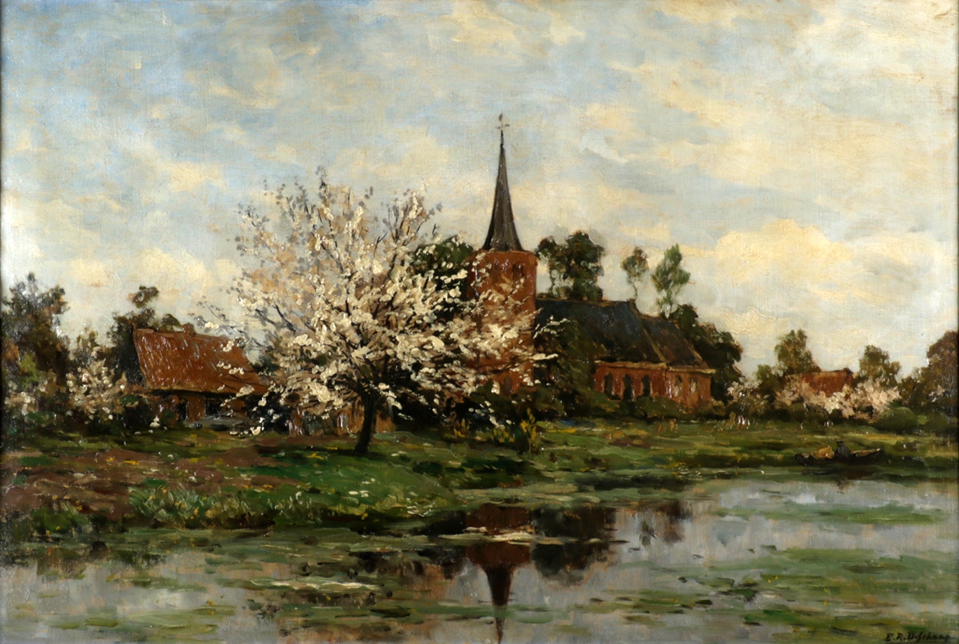 Egbert Rubertus Derk Schaap | Kerkje te Ankeveen met bloesemboom ...