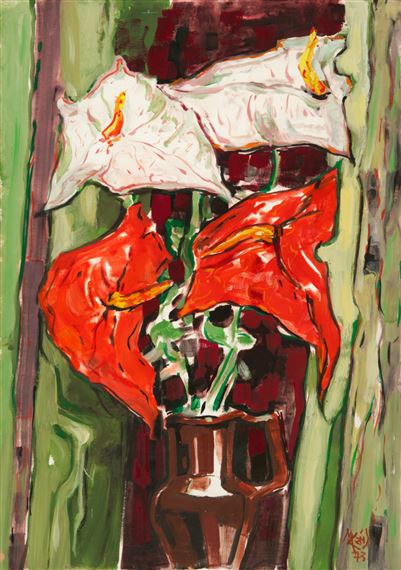Max Kaus | Rote und weiße Anthurien (1973) | MutualArt
