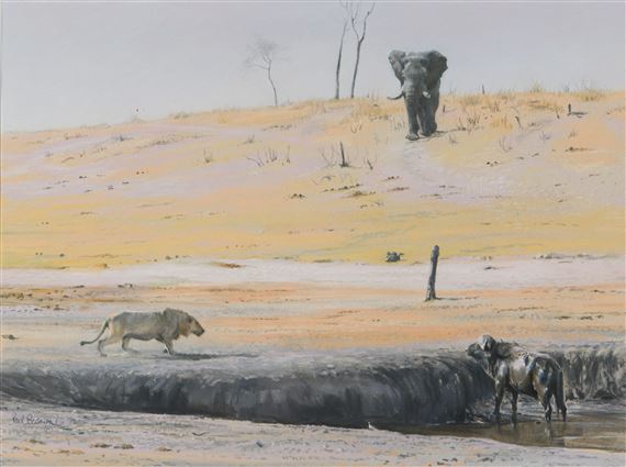 Paul Bosman | Confrontation at the Waterhole | MutualArt