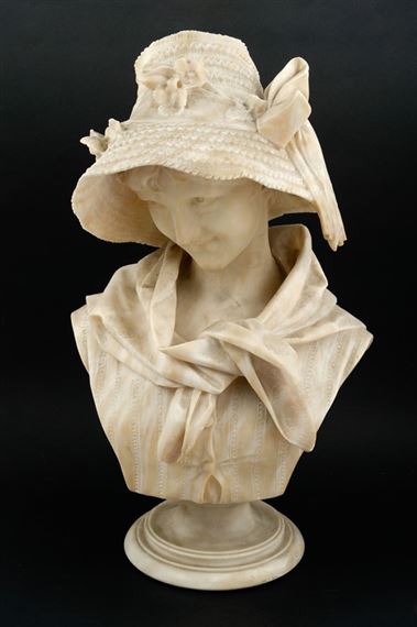 Emilio Fiaschi | Alabaster sculpture depicting a bust of a woman (Late ...