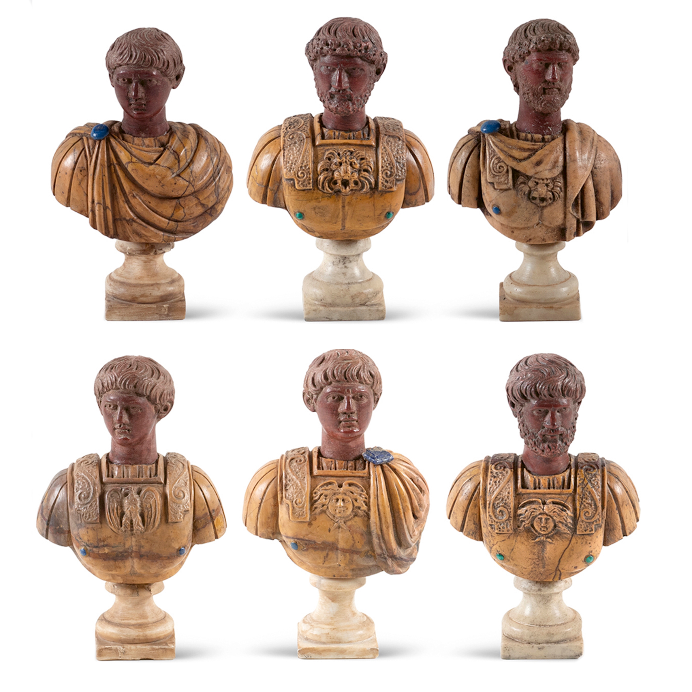 Roman School, 19th Century | Collection of polychrome marbles busts (6 ...