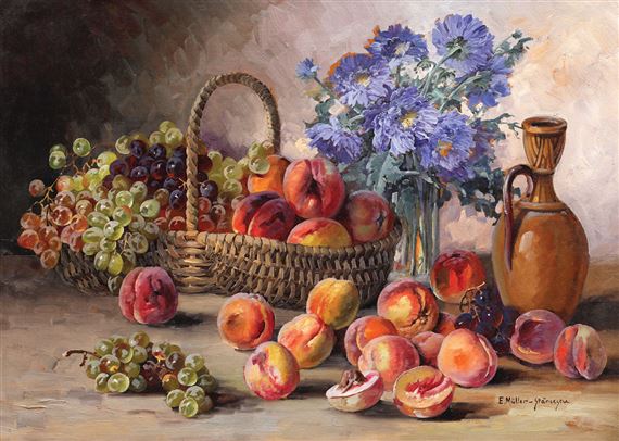 Elena Muller-Stăncescu | Natură statică cu albăstrele și caise | MutualArt