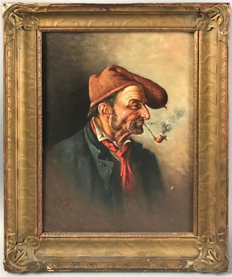 Antonio Greppi | Portrait of Italian Pasant Man Smoking Pipe | MutualArt