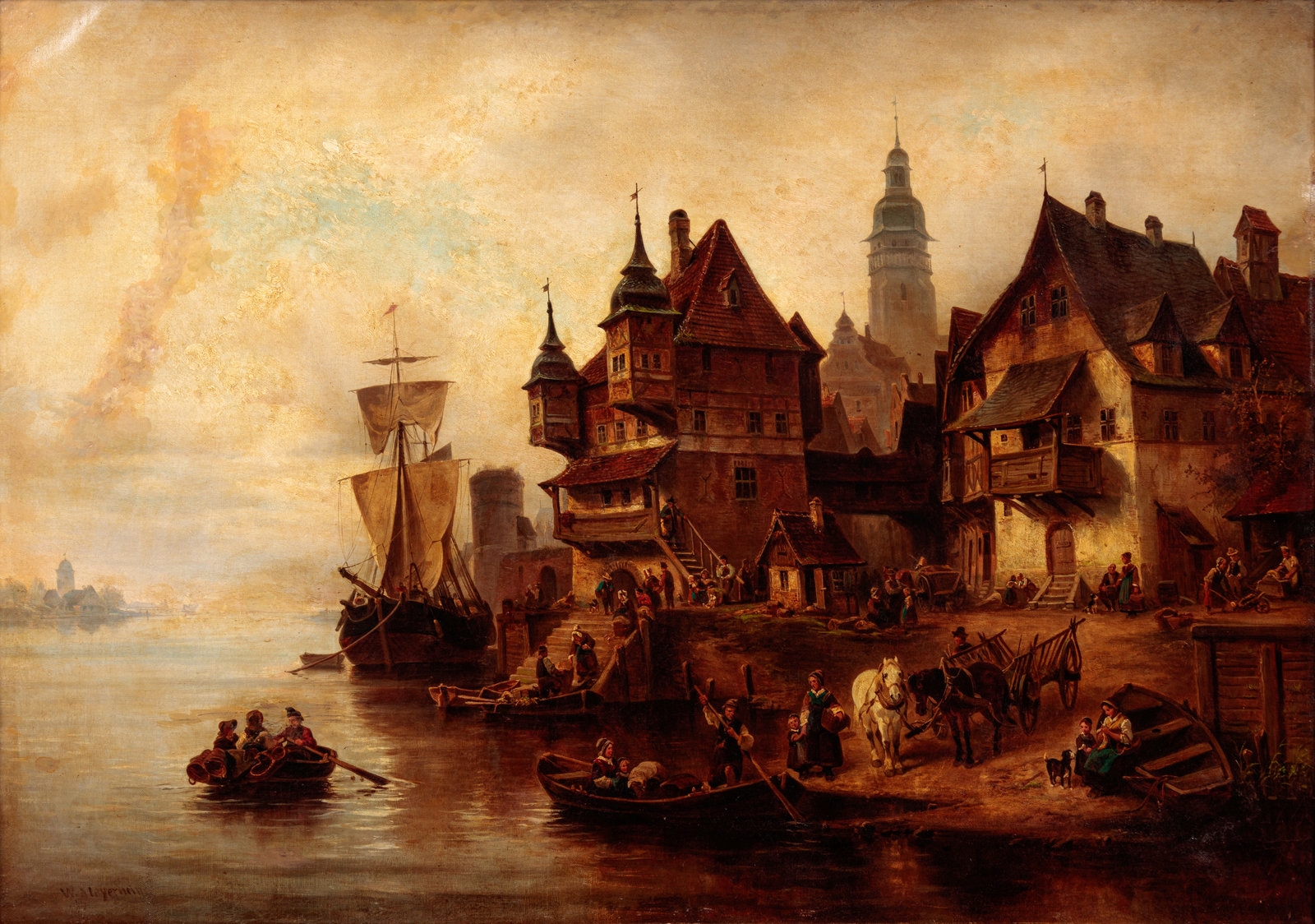 Wilhelm Alexander Meyerheim | Waterfront Village Scene | MutualArt