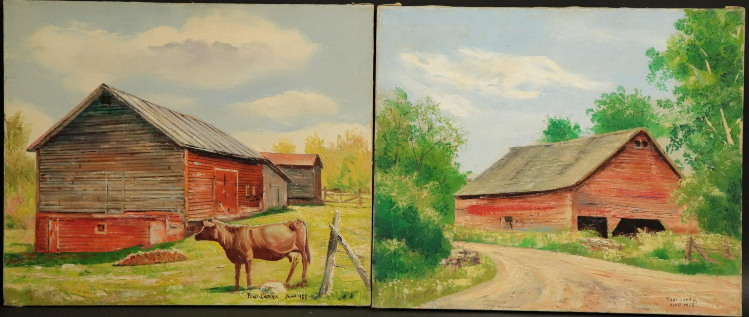 Paul Lantz | Two works: Road with barn ; Barns with single cow. (1955 ...