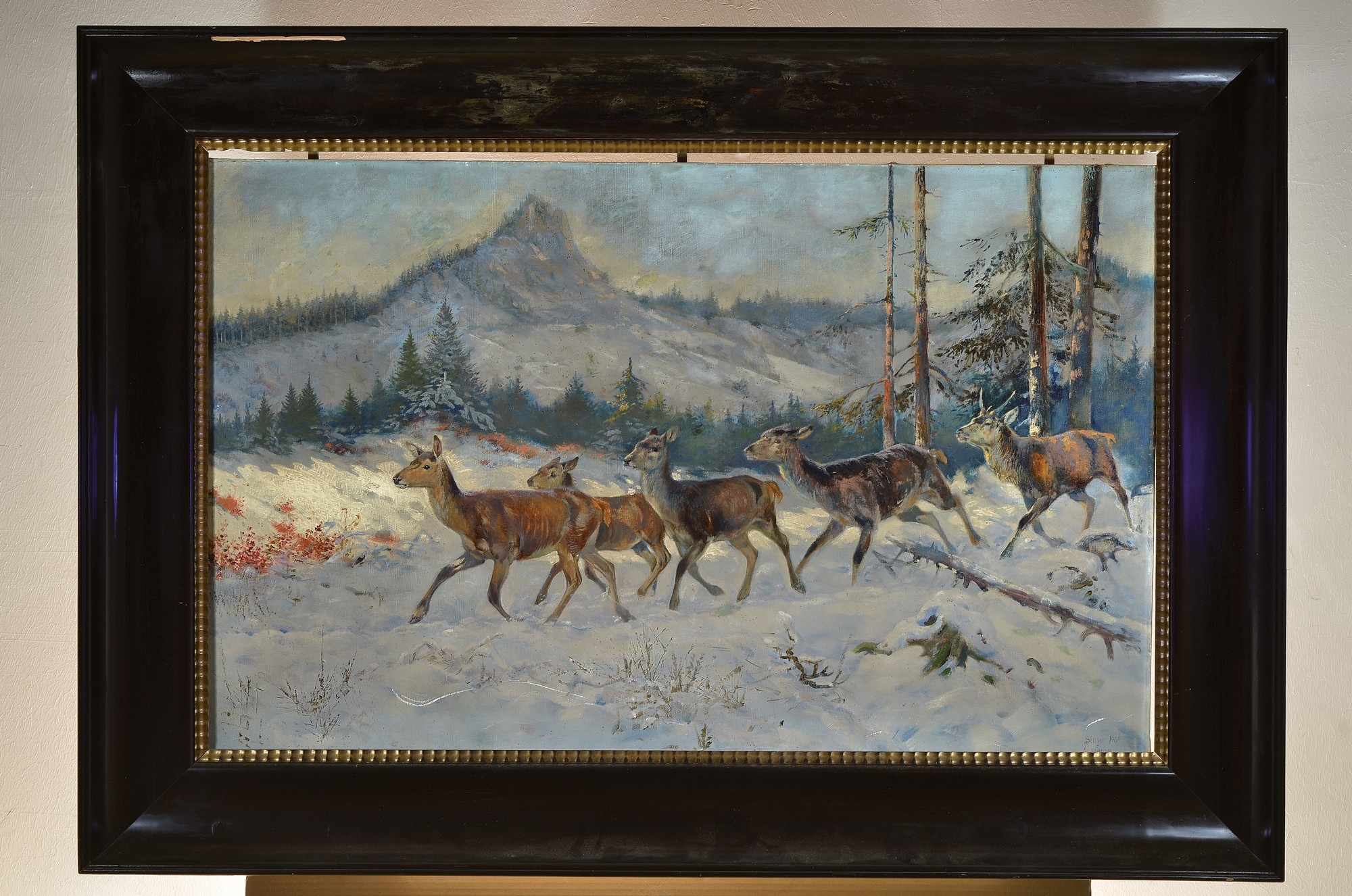 Albert Singer | deer in snowy winterlandscape (1906) | MutualArt