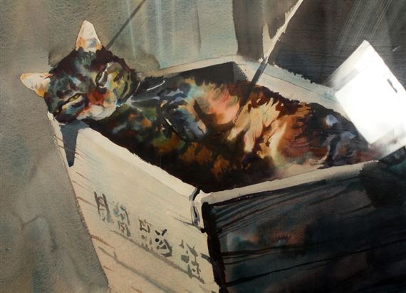 Edward Rusty Walker | Depicting a cat in a crate with Chinese ...