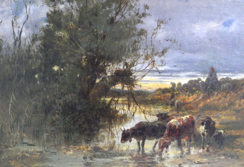 Otto Gebler | Rinder- und Schafherde bei der Tränke | MutualArt