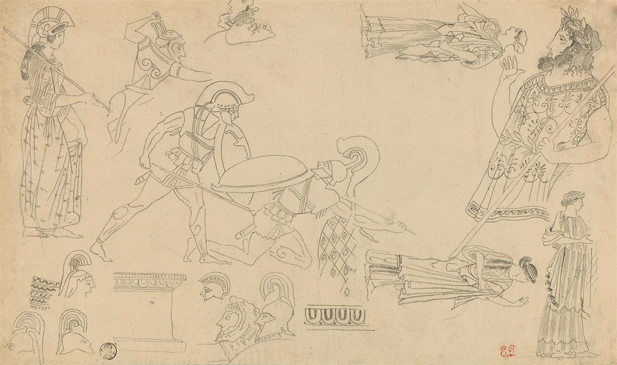 Eugène Delacroix | Two pencil drawings with studies from ancient Greek ...