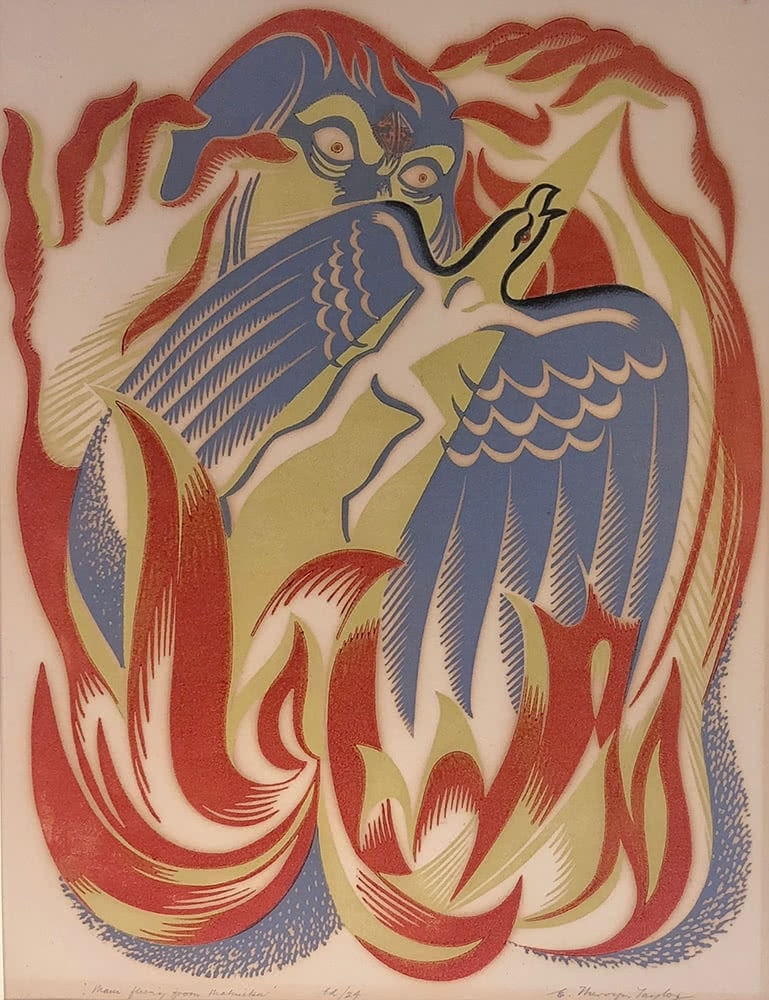 E. Mervyn Taylor | Maui fleeing from Mahuika, Goddess of Fire | MutualArt