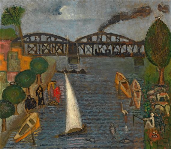 Gamal El-Sagini | A View of Imbaba Bridge Cairo (1950s) | MutualArt