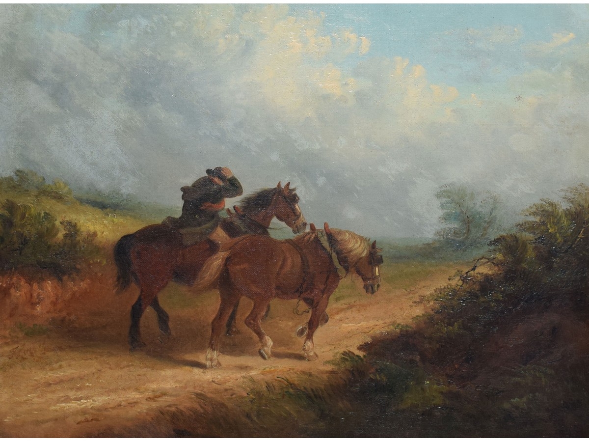 Thomas Smythe | Figure and horses in windy landscape | MutualArt