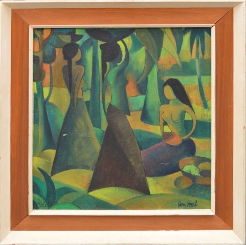 Han Snel | Cubist figural Balinese painting (1966) | MutualArt