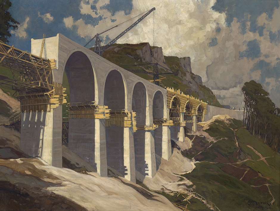 Erich Mercker | Bau der Drachenlochbrücke (Circa 1938) | MutualArt