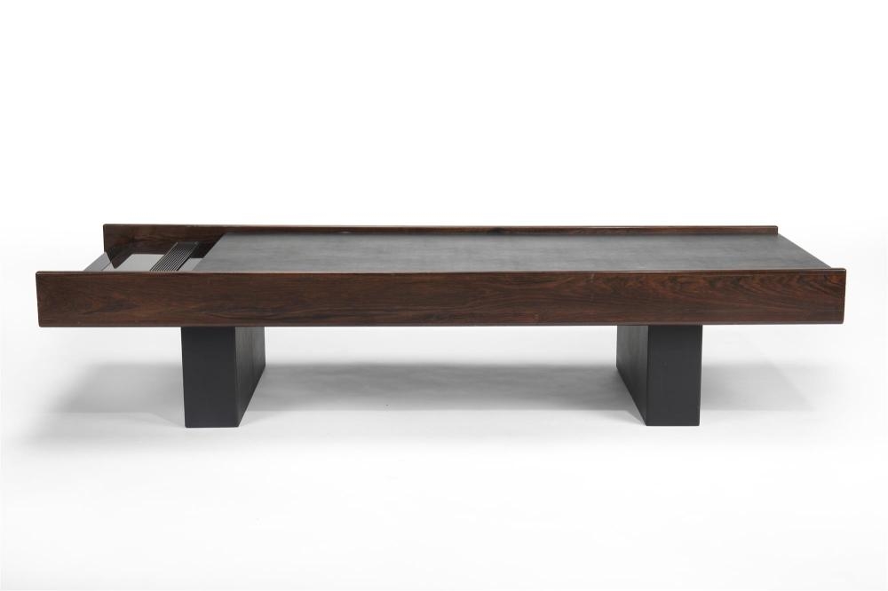 John Scott | A low table/stereo system in dark walnut and black ...