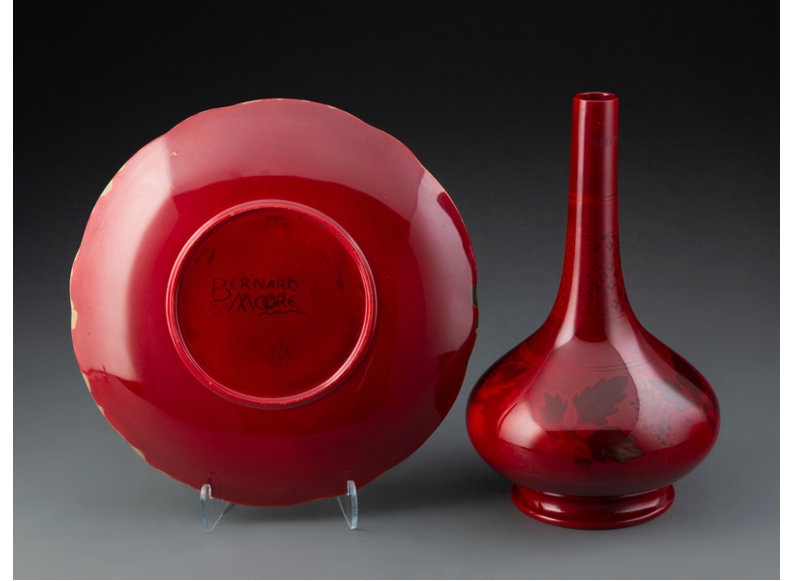 Bernard Moore | Glazed Stoneware Vase and Dish | MutualArt