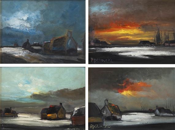 Paul Permeke | Four works : Landscape with farmhouses | MutualArt