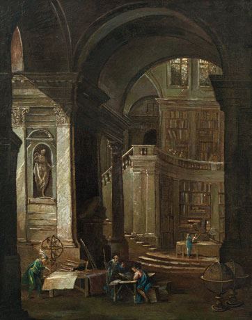 Ludwig Kohl | Library with scholars | MutualArt
