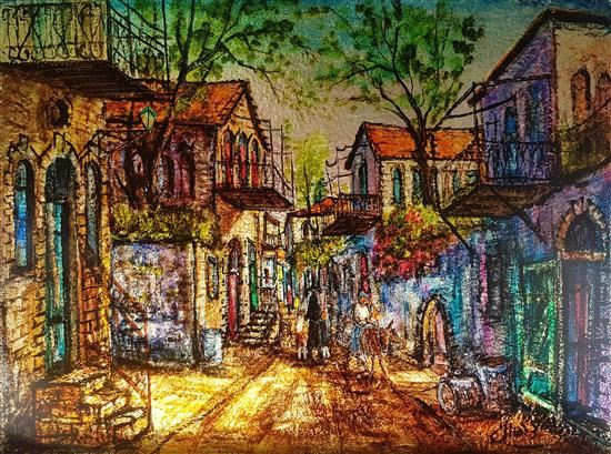 Zvi Raphaeli | Street scene with figures | MutualArt