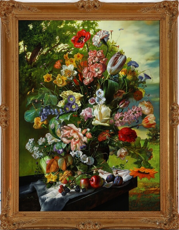 Gyula Siska | Still life with a large bouquet on a stone sill (2019 ...