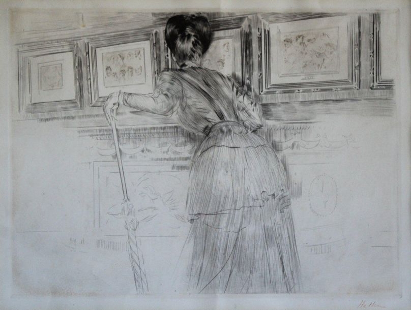 Paul César Helleu | Madame Helleu devant les Dessins de Watteau au ...