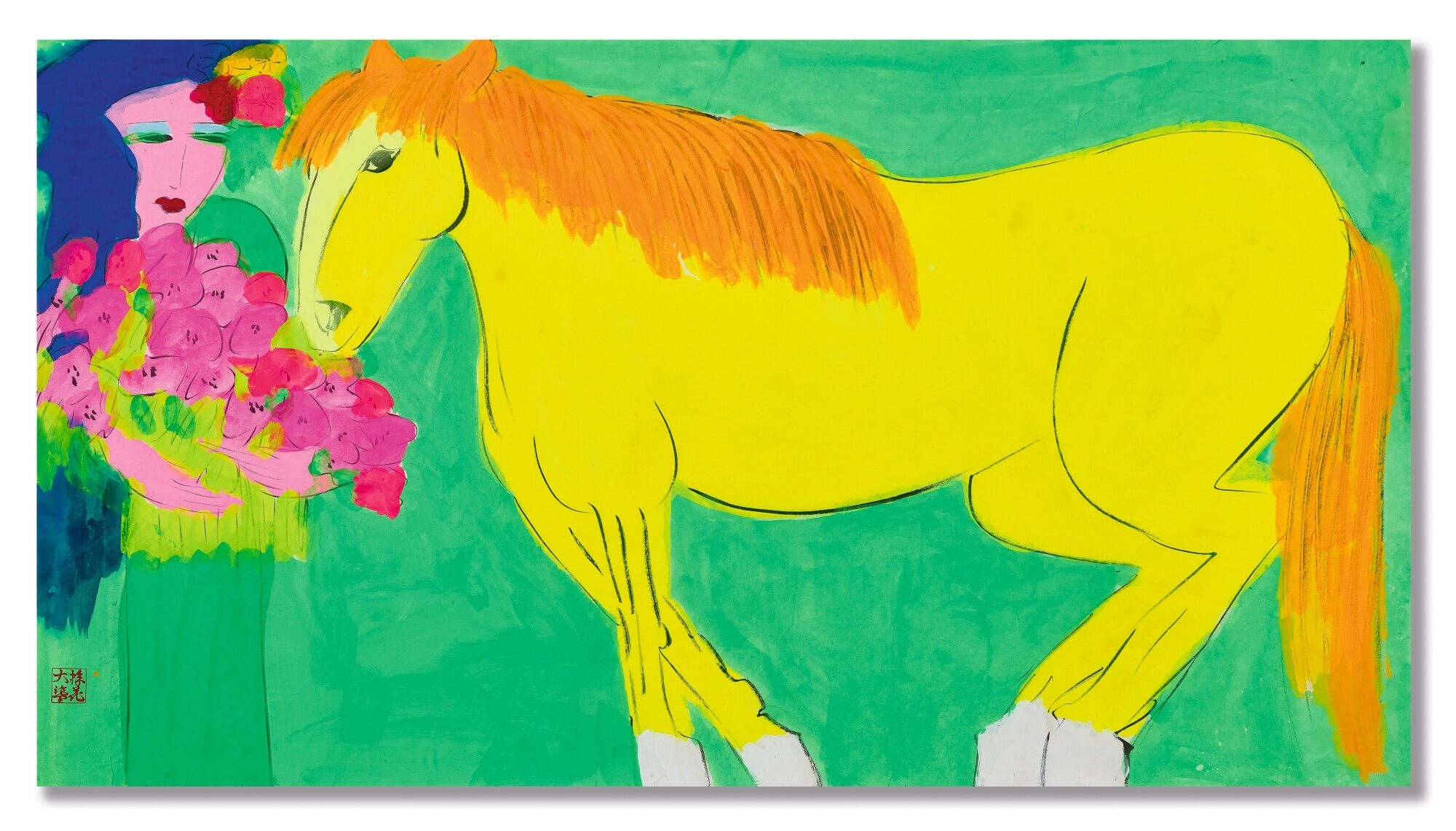 Walasse Ting | LADY WITH A HORSE | MutualArt