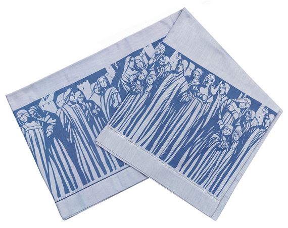 Ferdinand Nigg | blue-white jacquard damask | MutualArt