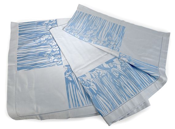 Ferdinand Nigg | blue-white jacquard damask | MutualArt