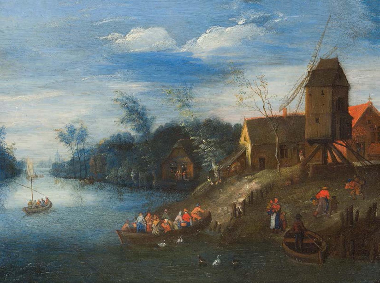 Pieter Gysels | Two works: Moulin près d'un fleuve; Le départ pour le ...