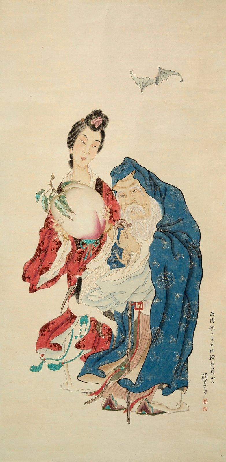 Qian Hui'an | Deity holding the longevity peach accompanied by a wise ...