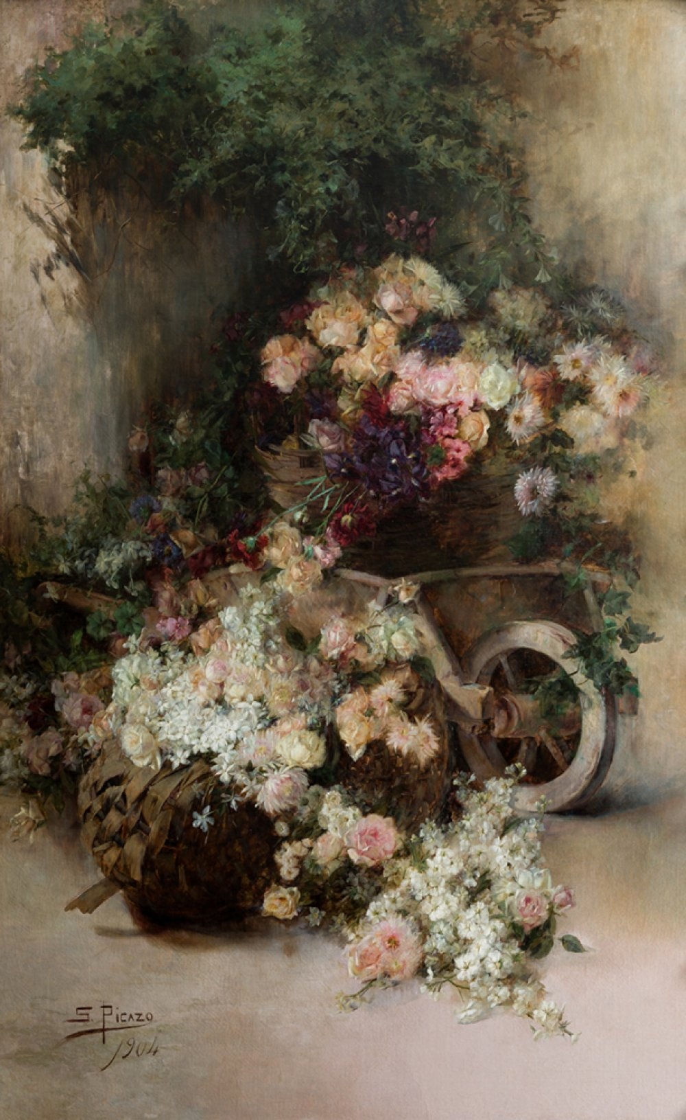 Pedro Sánchez Picazo | CARRETÓN Y CENACHOS CON FLORES (1904) | MutualArt