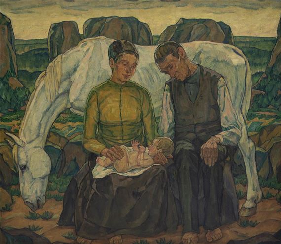 Hans Nadler | Die Rast - dreiköpfige Familie mit Schimmel in felsiger ...