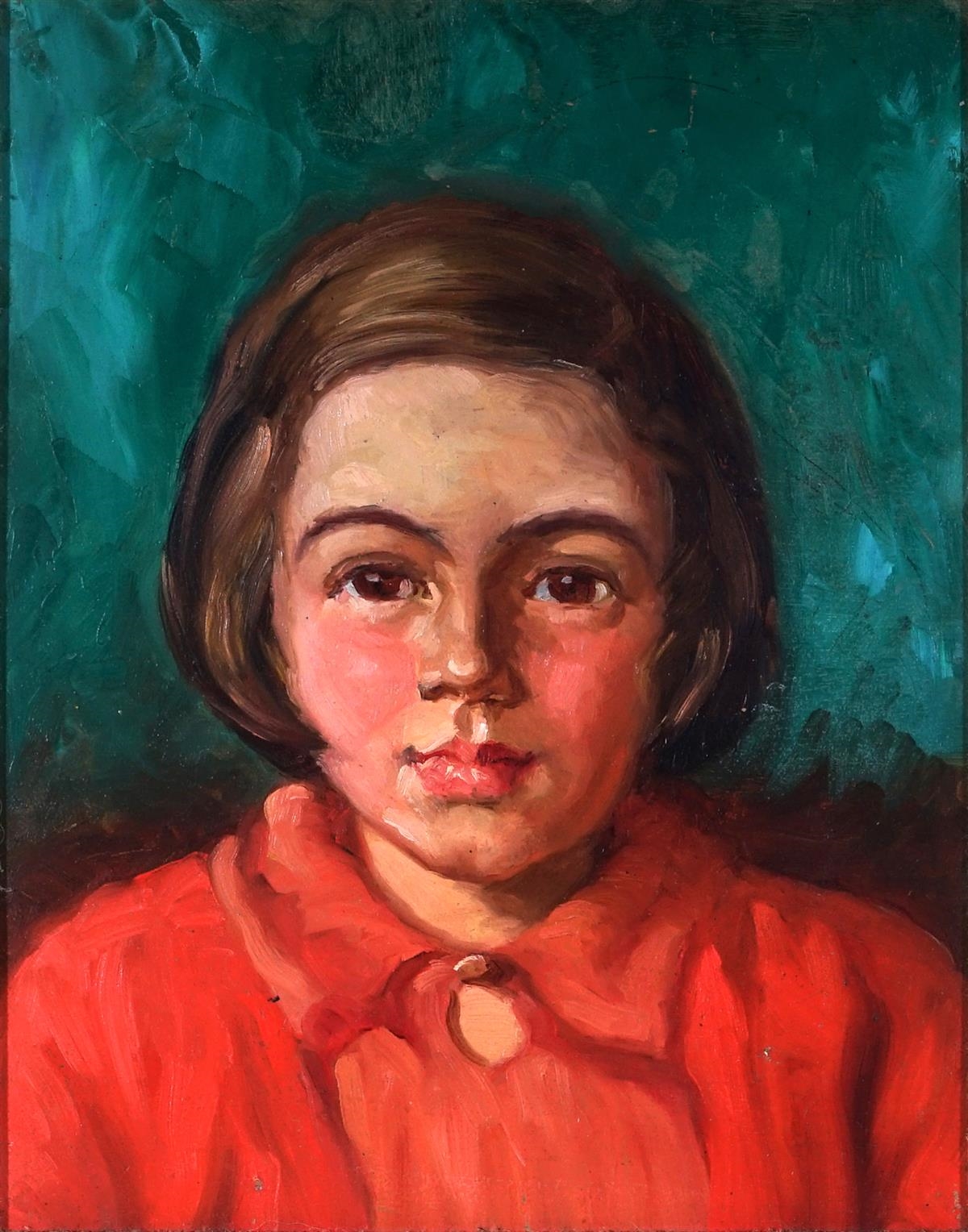 Constance Tempe Manning | Portrait of a Girl in a Red Coat | MutualArt