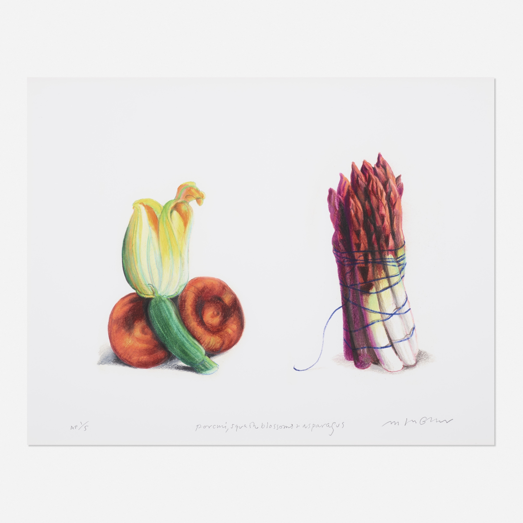 Milton Glaser | Porcini, Squash Blossoms and Asparagus (1995) | MutualArt