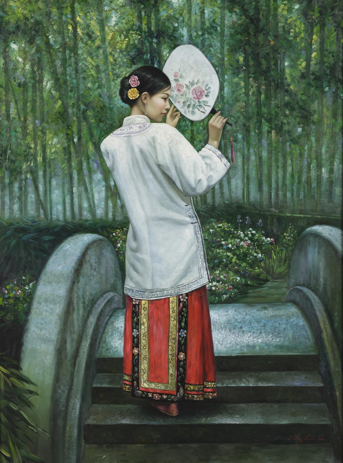 May Lim | Jeune femme à l'éventail | MutualArt