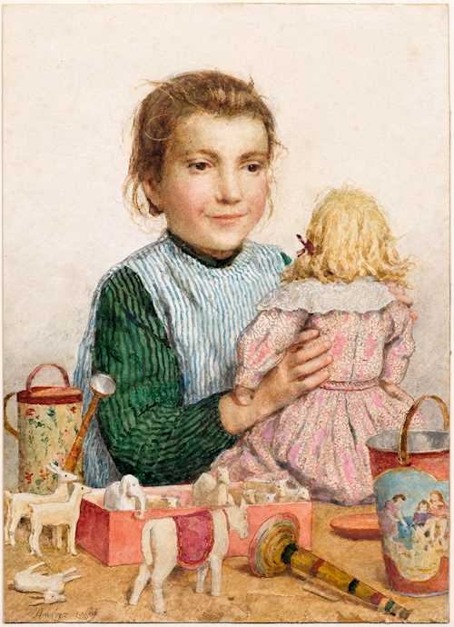 Albert Anker | Girl with a doll (1909) | MutualArt