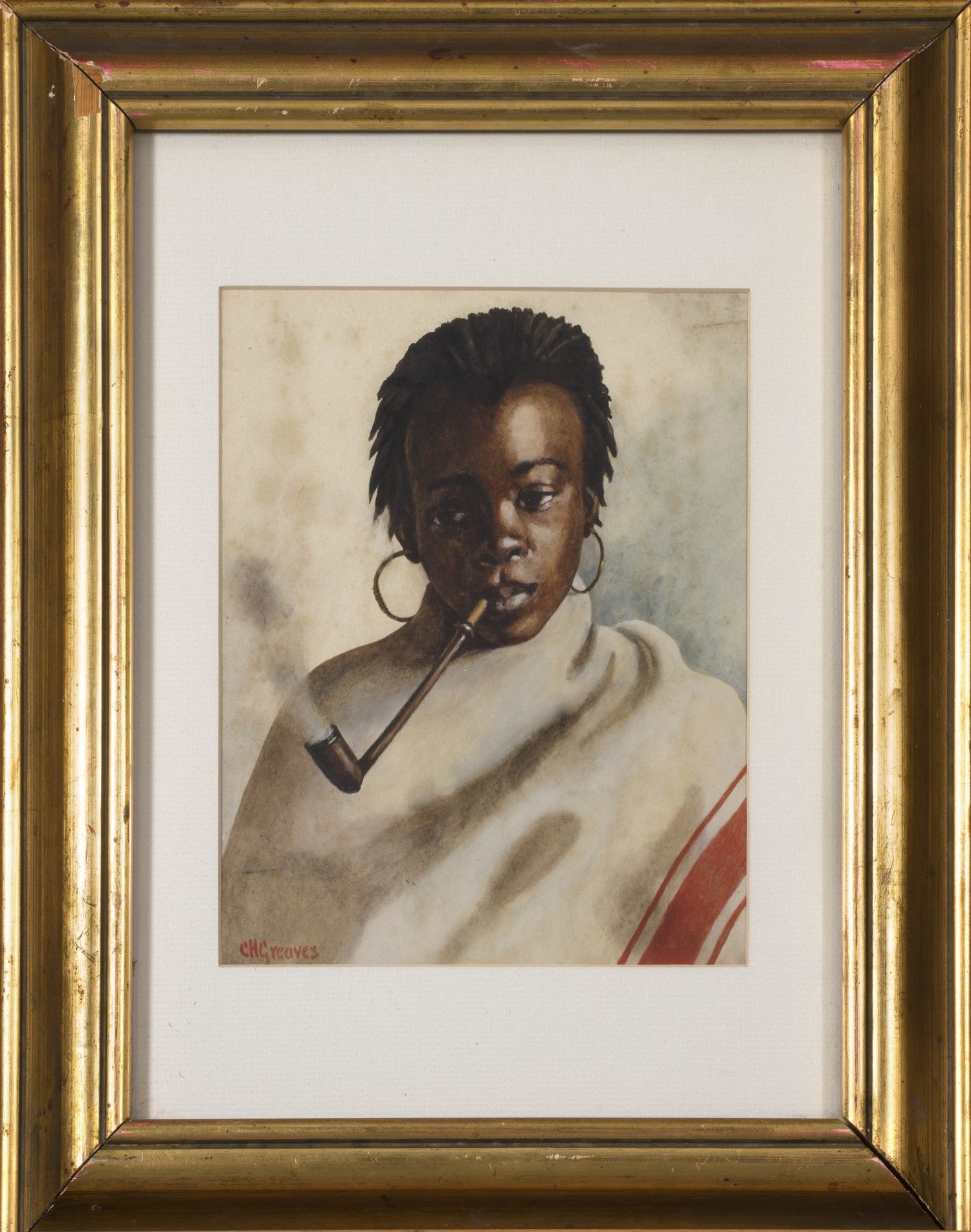 Constance Helen Greaves | Portrait of a Woman Smoking a Pipe | MutualArt