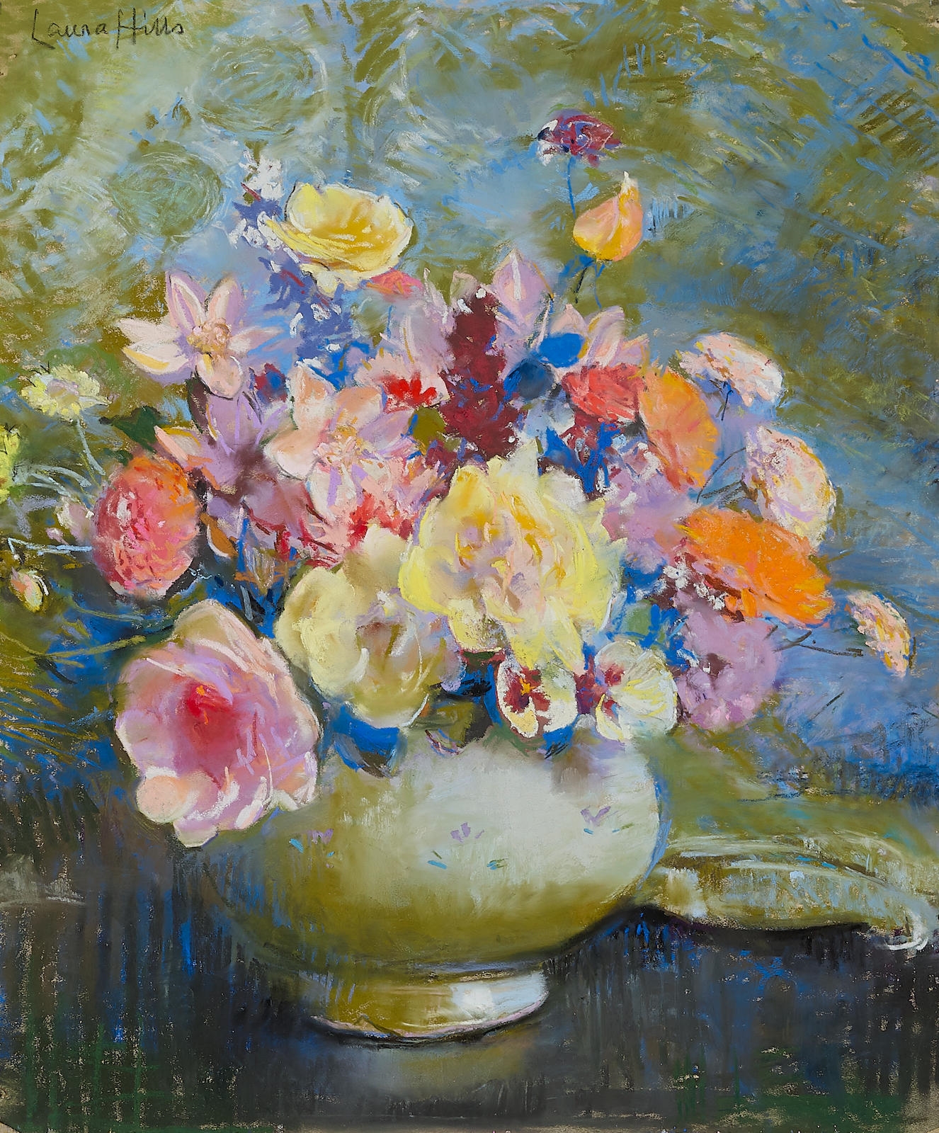 Laura Coombs Hills | Mixed Flowers in a Yellow Vase | MutualArt