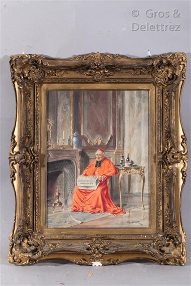 Alfred Weber | Cardinal reading his diary | MutualArt