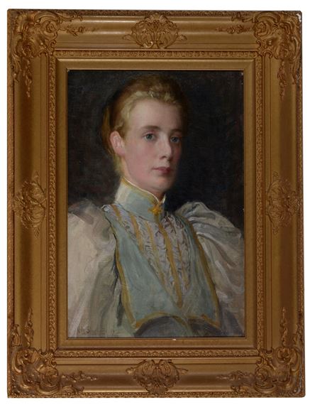 William Shackleton | A portrait of a young woman wearing a white and ...