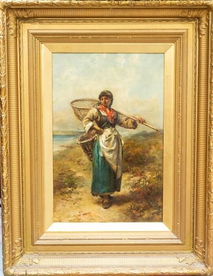 Thomas Kent Pelham | Fisher girl in coastal landscape | MutualArt