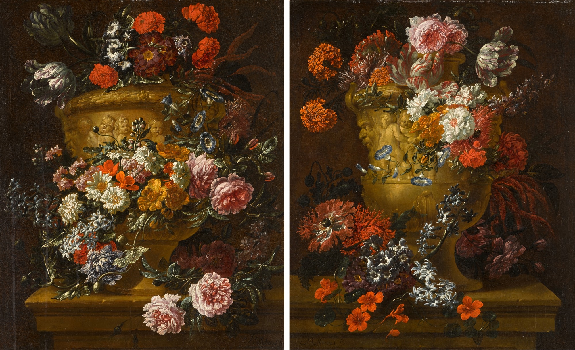 Jan Baptist Bosschaert | STILL LIFES OF FLOWERS IN STONE URNS (1713 ...