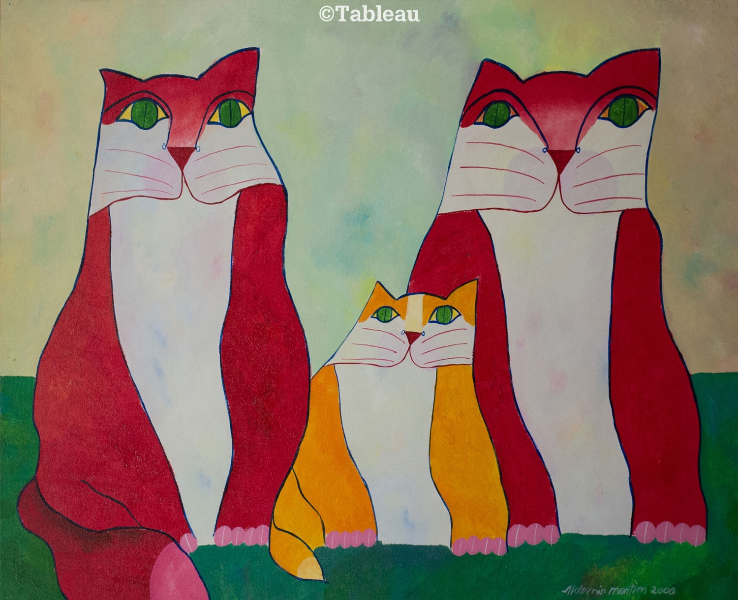 Aldemir Martins | Família de gatos (2000) | MutualArt